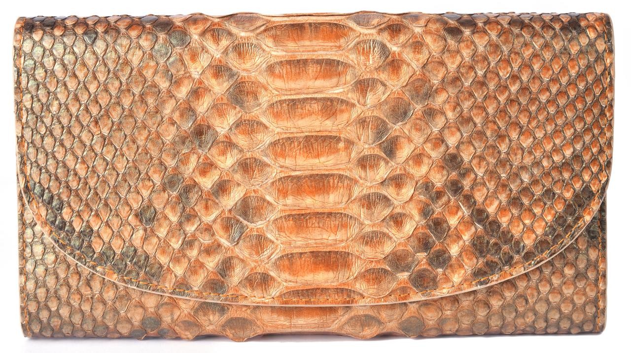 Large Women's Orange Snake Skin Wallet with Gusset and Zip - La Petite ...